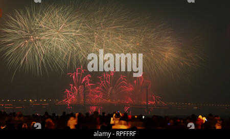 Dalian, Dalian, China. 22nd Feb, 2019. Dalian, CHINA-The firework show ...