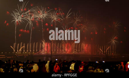 Dalian, Dalian, China. 22nd Feb, 2019. Dalian, CHINA-The firework show ...