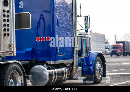 Big rig blue shiny industrial diesel day cab powerful semi truck ...