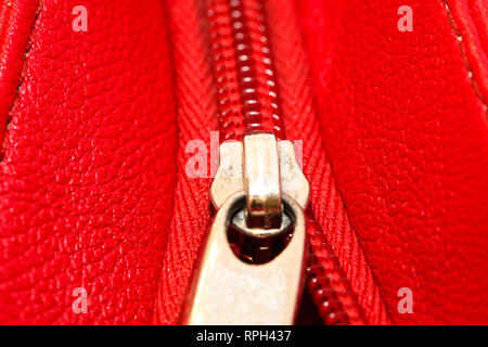 Extreme close-up of metal zipper. Macro photography, tailoring or ...