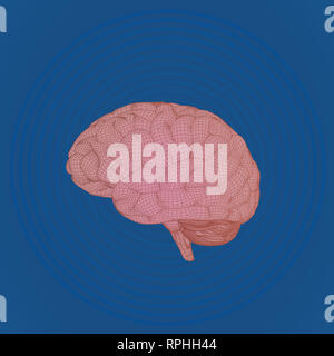 Polygonal vector illustration of a human brain on a dark blue ...