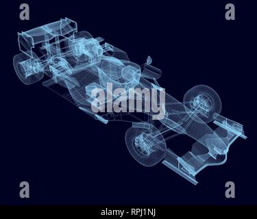 Wireframe of a F1 race car. Formula 1 Vector blueprint isolated on a ...