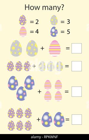 Counting game with cartoon Easter eggs. Math worksheet Stock Vector ...