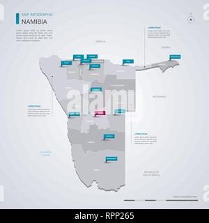 Editable template of map of Namibia with marks. Namibia on world map and on Africa map Stock ...