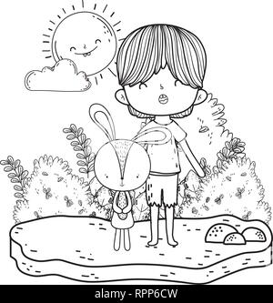 Boy with pet rabbit illustration Stock Vector Art & Illustration ...