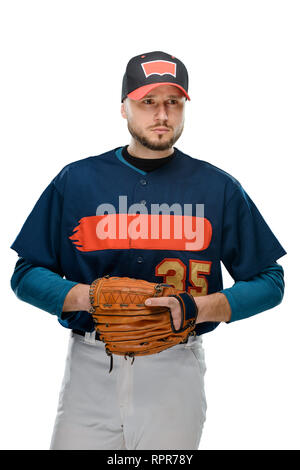 Pitcher Baseball Player with a white uniform on baseball Stadium Stock ...