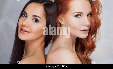 Natural beauty. Two different girls, beauty portrait. Two young ...