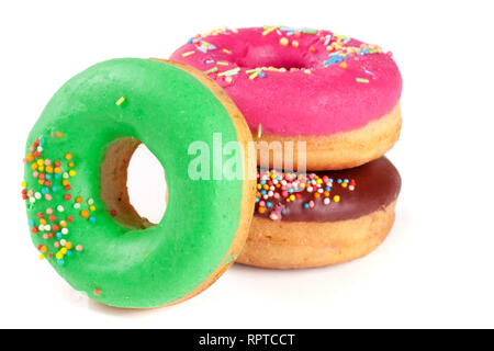 three glazed donut isolated on white background Stock Photo - Alamy