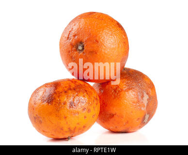three damaged tangerine isolated on white background Stock Photo - Alamy