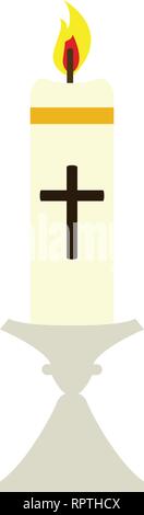 Paschal candle for Easter vigil of Holy Week above Silvered candlestick ...