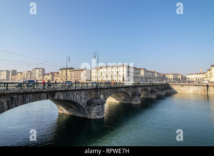 Vittorio Emanuele I bridge over the Po river in Turin/Torino, Piemonte ...