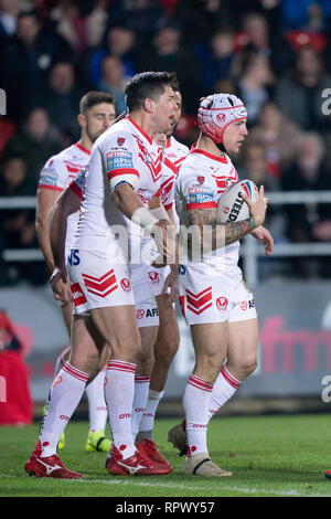 St. Helens's Theo Fages celebrates scoring his sides first try 22nd ...