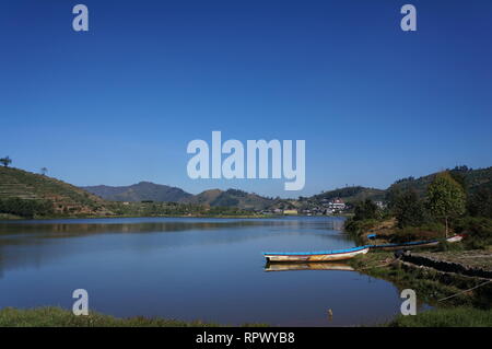 Aerial landscape of Dieng plateau with Telaga Warna lake and Pengilon ...