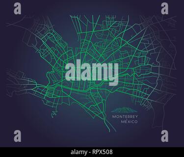 Vector illustration or drawing of the Monterrey Mexico city map Stock ...