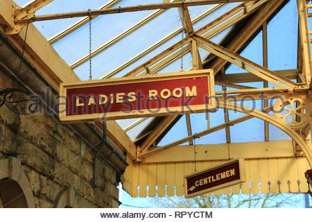 Old signs on the platform at Ramsbottom Station on the East Lancs Stock ...