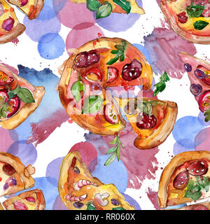 Fast food itallian pizza in a watercolor style isolated set ...
