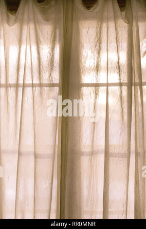 white see through sheer window curtain at home. transparent fabric ...