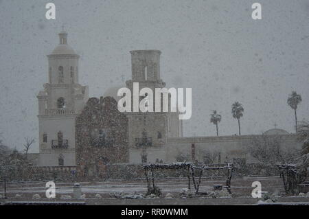 Snow over San Xavier Mission Stock Photo - Alamy