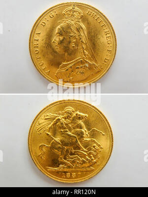 British full Sovereign gold coin on Sovereign weighing scale isolated ...