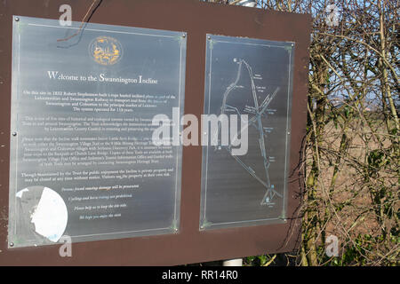 Welcome sign to the Swannington Incline in the Leicestershire village ...