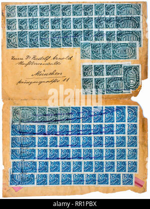 Germany 1923 hyper-inflation period postage stamp complete sheets Stock ...