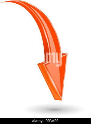 Orange down arrow. Curved shiny 3d sign Stock Vector Image & Art - Alamy