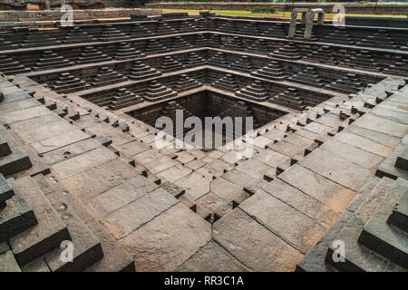 Ancient stepped water tank in front of the Sun Temple at Modhera ...