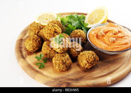 Traditional homemade hummus, falafel and chickpea served with spices on ...
