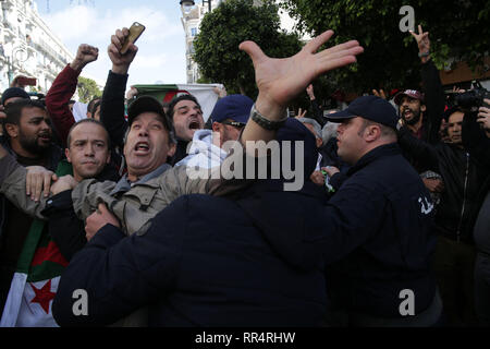 Algiers, Algeria. 24th Feb, 2019. Pepper spray is used during a ...