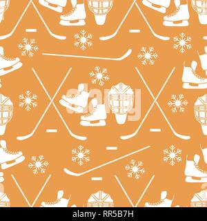 Seamless pattern with skates, goalkeeper mask, hockey stick, ice hockey ...