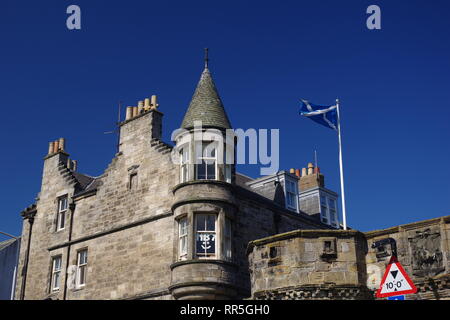 Scots Baronial Architecture Round Turret and Scottish Saltire flag at ...