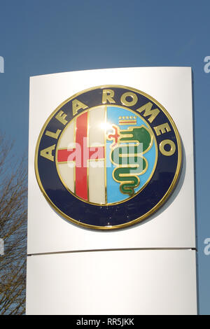 Colour Logo Emblem of Alfa Romeo with Sword and Snake on Red Car Sports ...