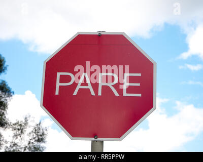 Spanish Stop sign. "Pare" mean "Stop" in english language Stock Photo ...