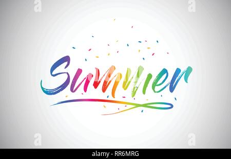 Summer Word Text with Handwritten Rainbow Vibrant Colors and Confetti ...