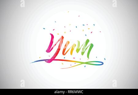 Yum Handwritten Word Font with Vibrant Violet Purple Stars and Confetti ...