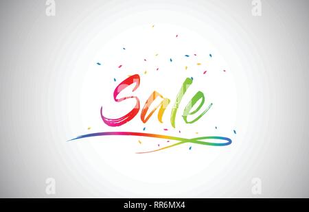 Sale Word Text with Handwritten Rainbow Vibrant Colors and Confetti ...