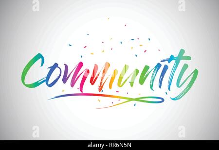 Community Word Text with Handwritten Rainbow Vibrant Colors and ...