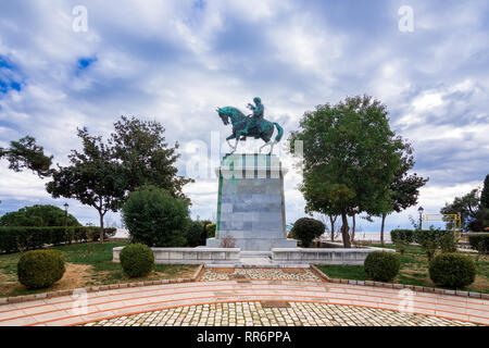 Bronze equestrian statue of Mehmet Ali Pasha in front of orthodox ...