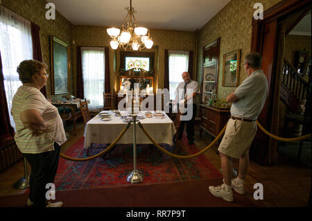 A docent gives a tour of the President Warren G. Harding Home in Marion ...
