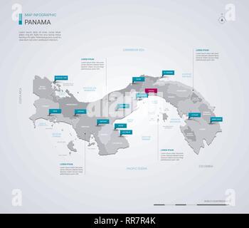 Panama vector map. Editable template with regions, cities, red pins and ...
