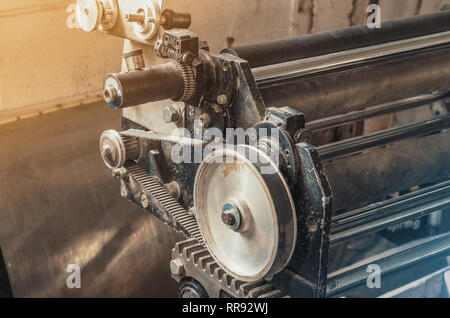 Mechanical elements of printing press machine in a printing plant Stock ...