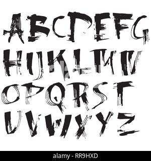 Handdrawn dry brush font. Modern brush lettering. Grunge style alphabet ...