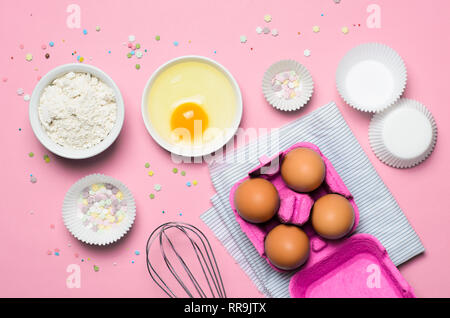 Top view of easter eggs, flour, apron and measuring cup Stock Photo - Alamy