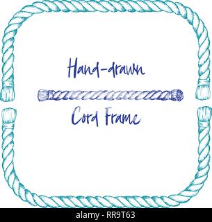 Hand-drawn cord frame in vintage engraving art style isolated on white ...
