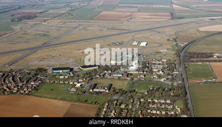 aerial view of the Red Arrows jets on the ground at RAF Scampton ...