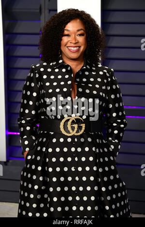 Shonda Rhimes arrives at the Vanity Fair Oscar Party on Sunday, Feb. 9 ...