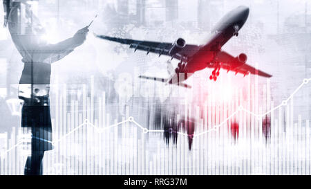 Double exposure of financial chart on empty room interior background ...