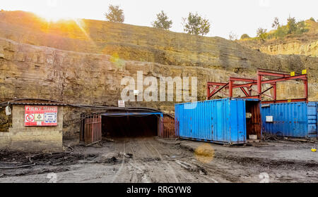 Fiery Mine Entrance to underground Coal mining tunnels and rxcavation ...