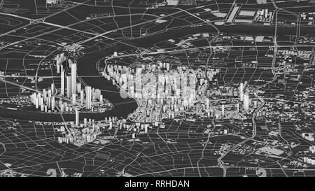 Satellite view of Shanghai, map of the city with house and building ...
