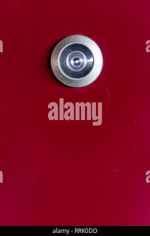 .Peep, hole and eye to spy for security or face at the window looking ...